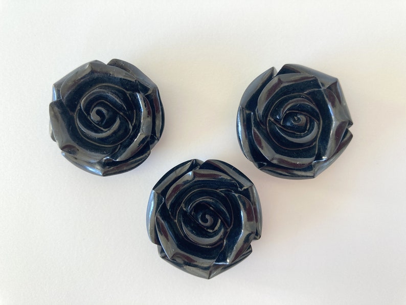 Jet Rose Carving Loose 30mm Diameter With Off-center Drilled | Etsy