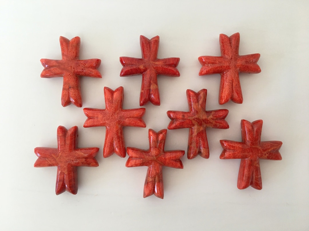 Natural Sponge Coral Cross Loose 37x32mm, Apple Coral Cross Loose, for ...
