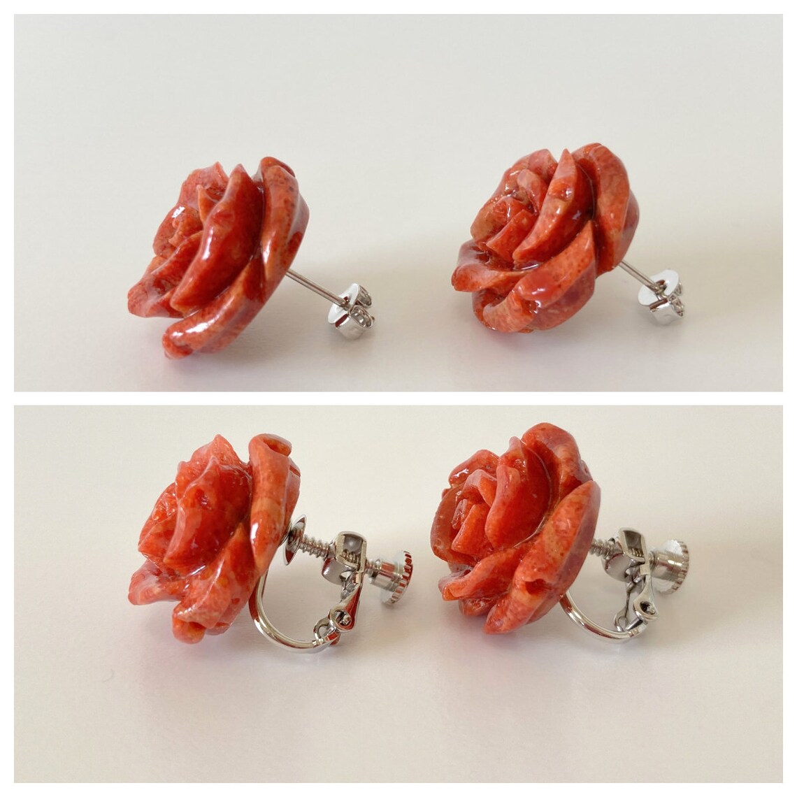 Sponge Coral 18mm Rose Stud Earring or Screw Clip Earring - Etsy
