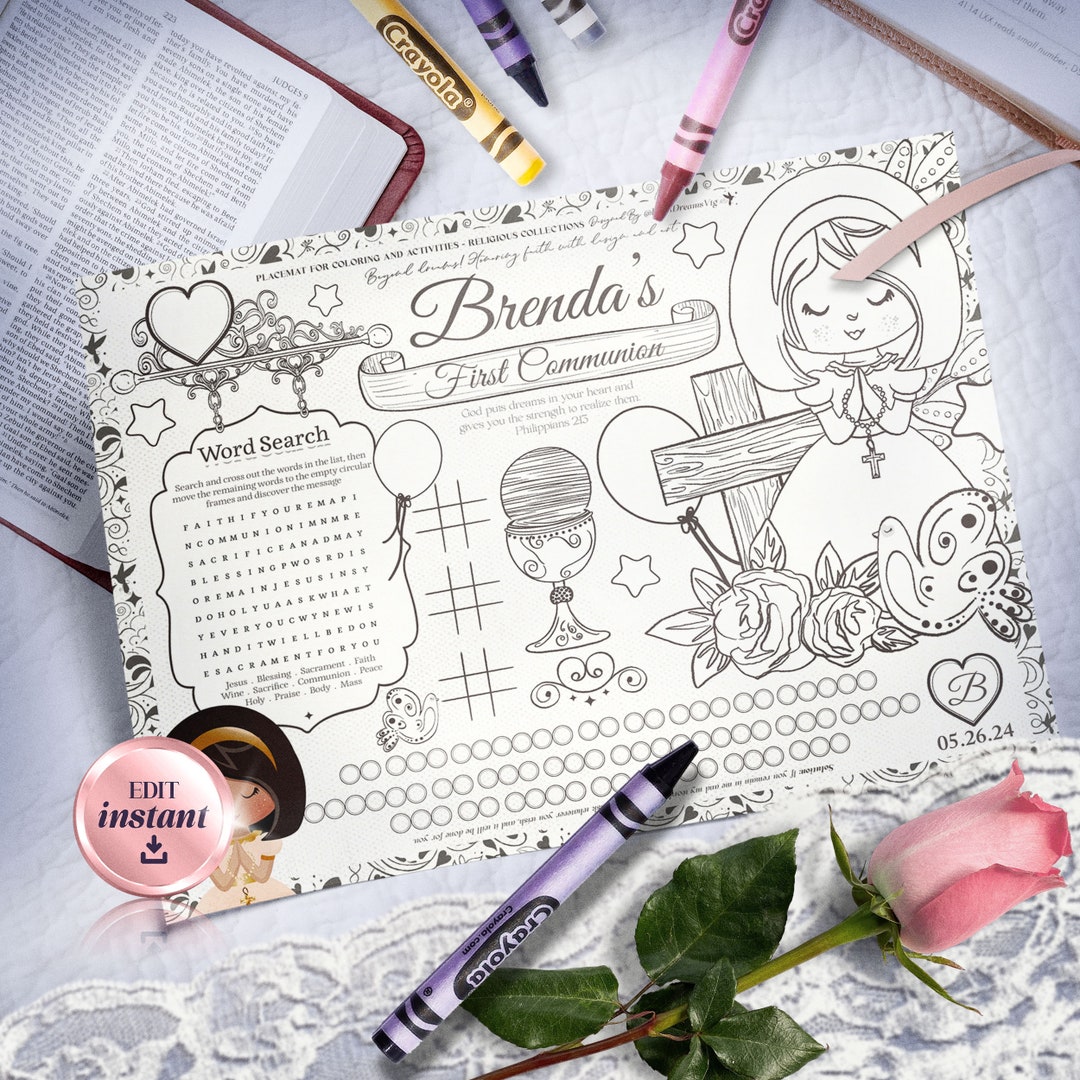 Editable Girl's First Communion Coloring Activity Sheet: Religious ...