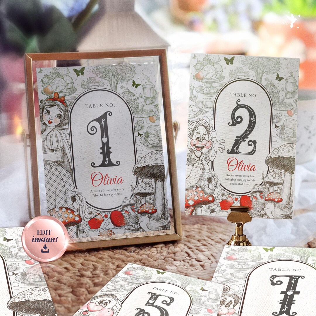 Editable Snow White & Forest Dwarfs Table Numbers Bundle Fairy Tale ...