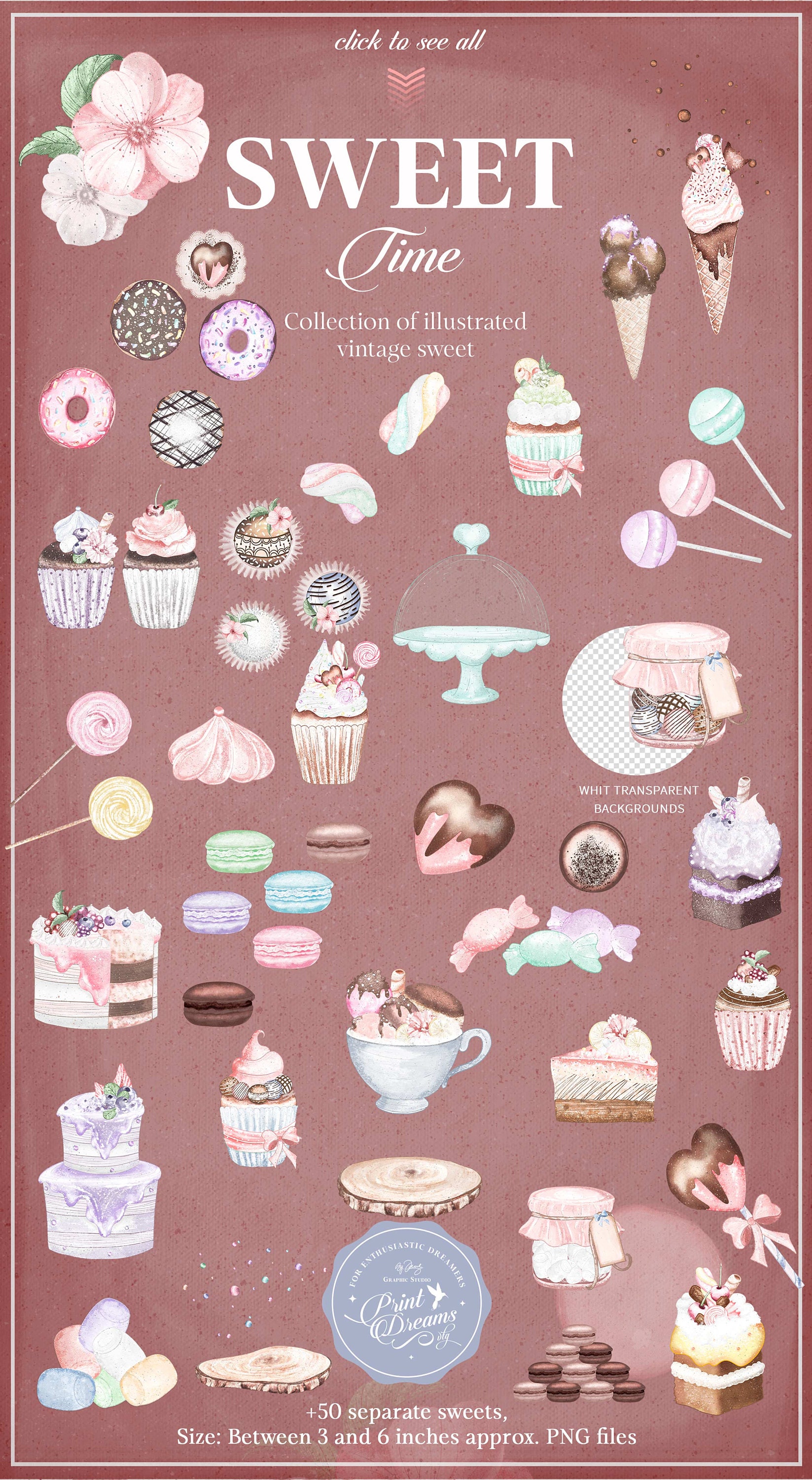 Sweet Clipart Vintage. Cupcake Clipart Baking Donut Clipart. - Etsy