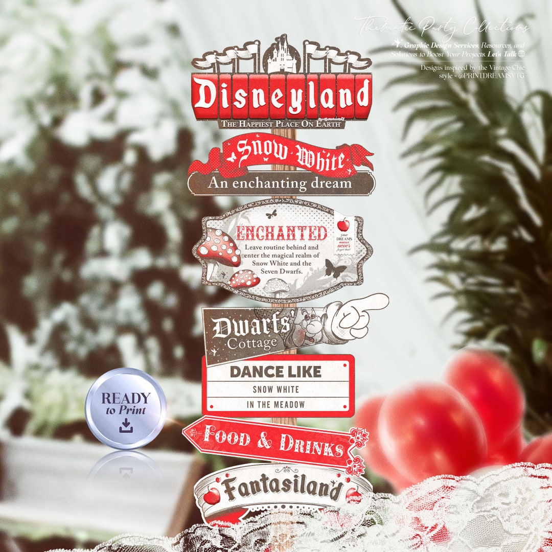Snow White Disneyland Party Directional Sign: Enchant Your Space for ...