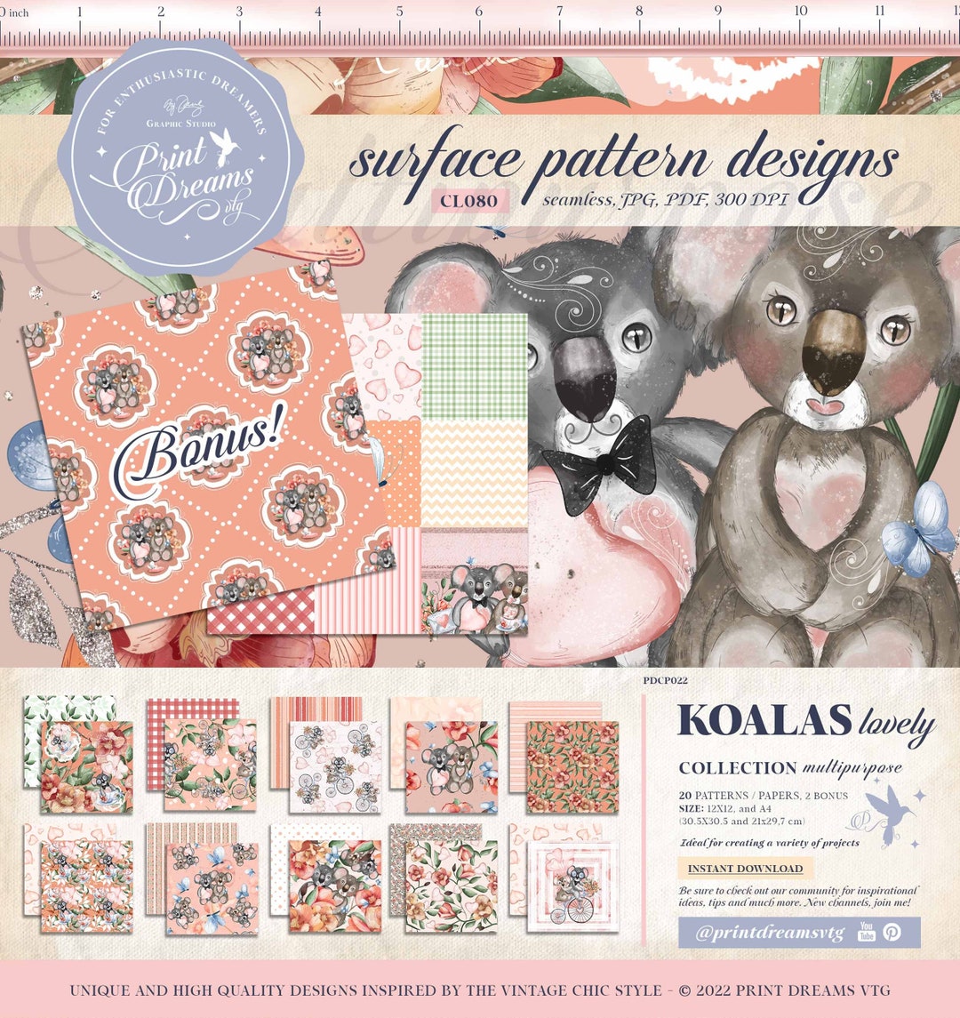 Koala Digital Papers/patterns: Valentine's Day, Koala Love, Koala ...