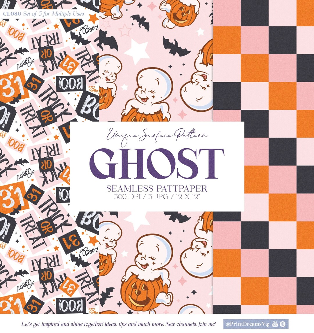 Friendly Ghost Digital Paper / Vintage Halloween Patterns: Seamless ...