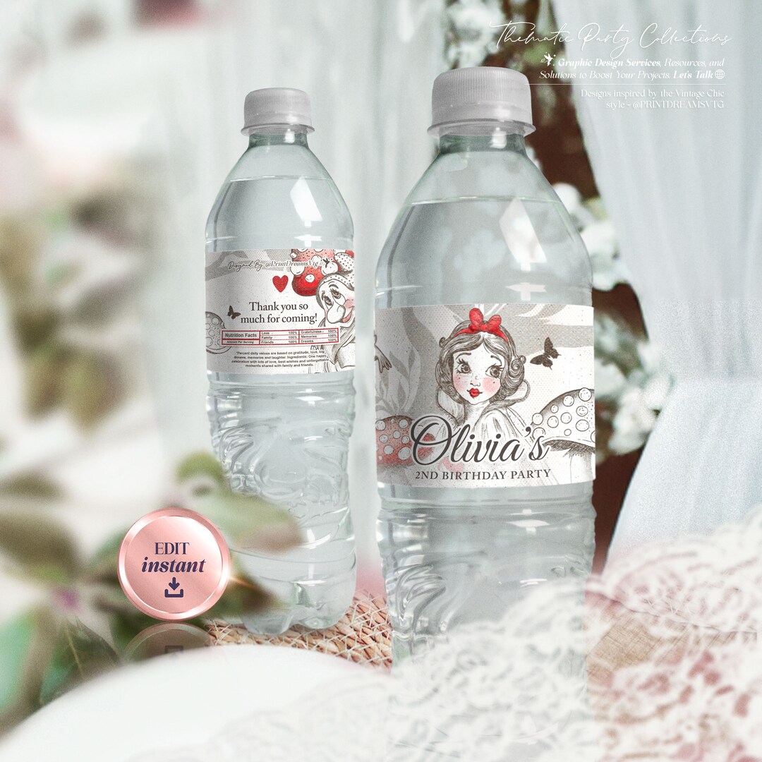 Editable Snow White Water Bottle Labels Template: Perfect for Birthday ...