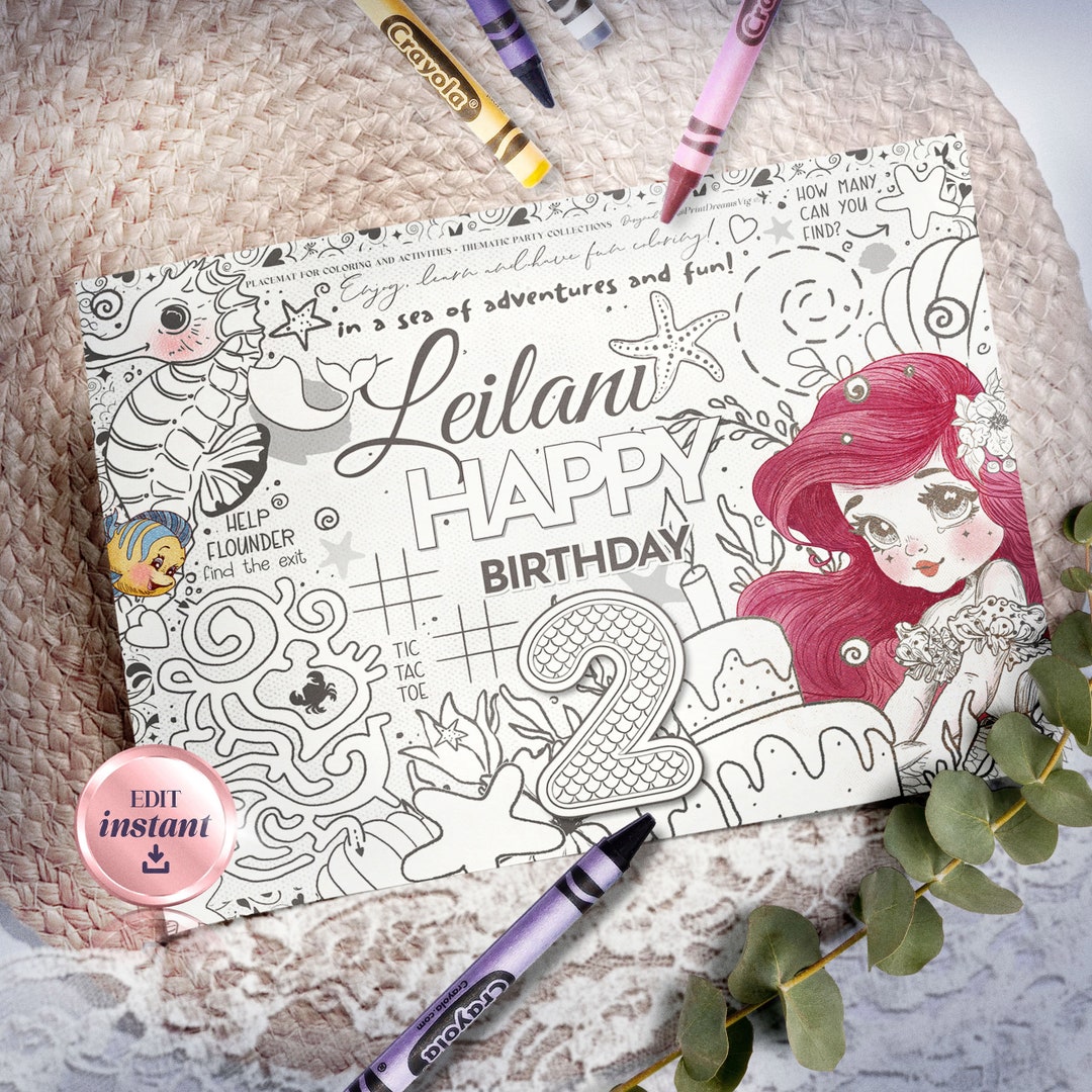 Edit Mermaid Coloring Activity Sheet. Party Coloring Pages & Keepsake ...