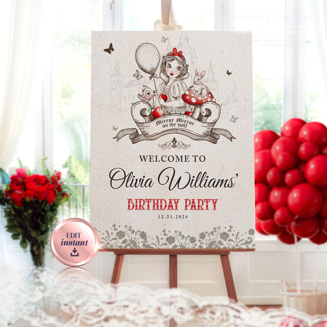 Edit Snow White Birthday Welcome Sign: Your Fairy Tale Celebration ...
