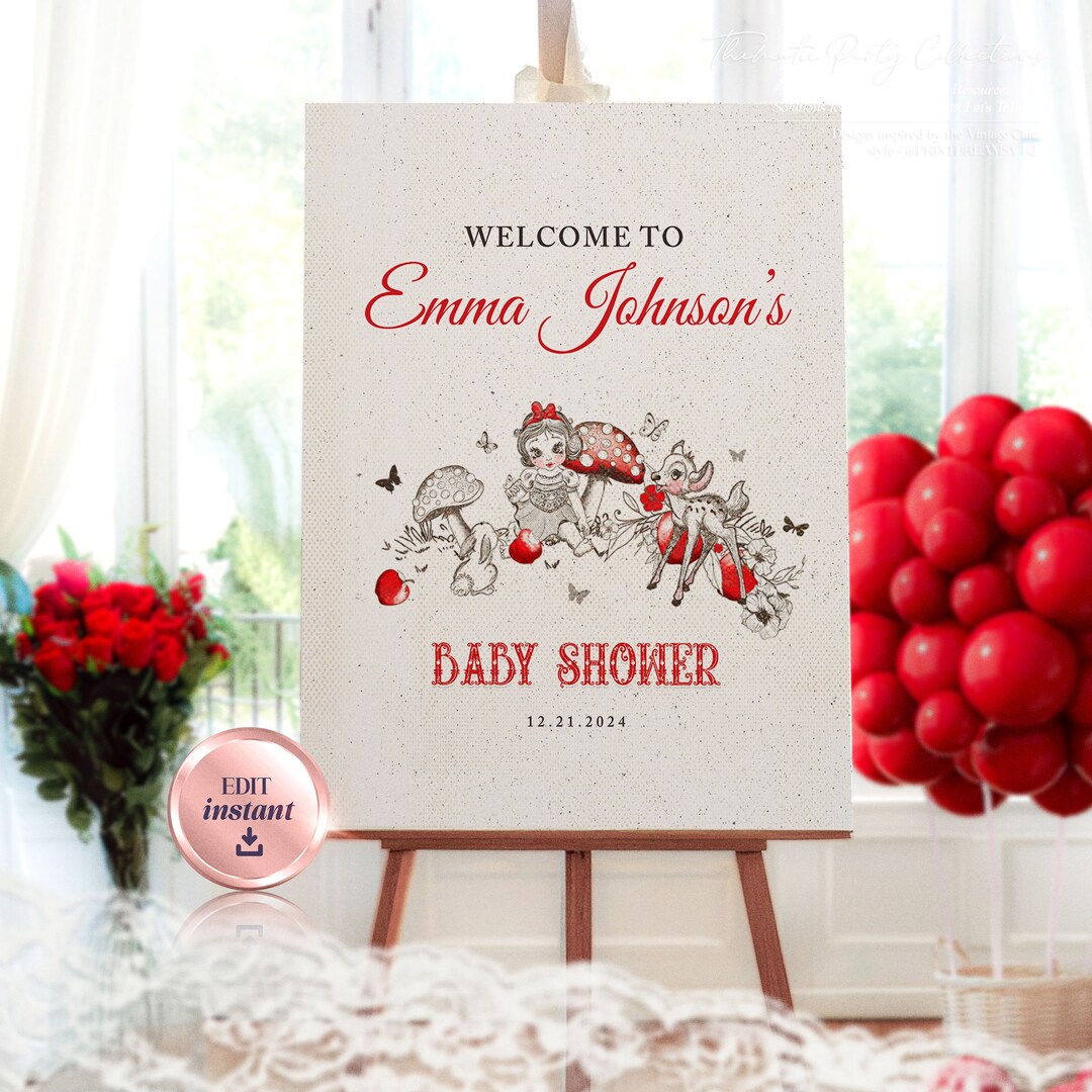 Edit Snow White Baby Shower Welcome Sign: Your Fairy Tale Celebration ...
