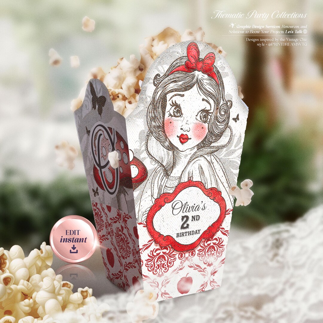 Editable Snow White Popcorn Box Template: Perfect for Birthday Favors ...