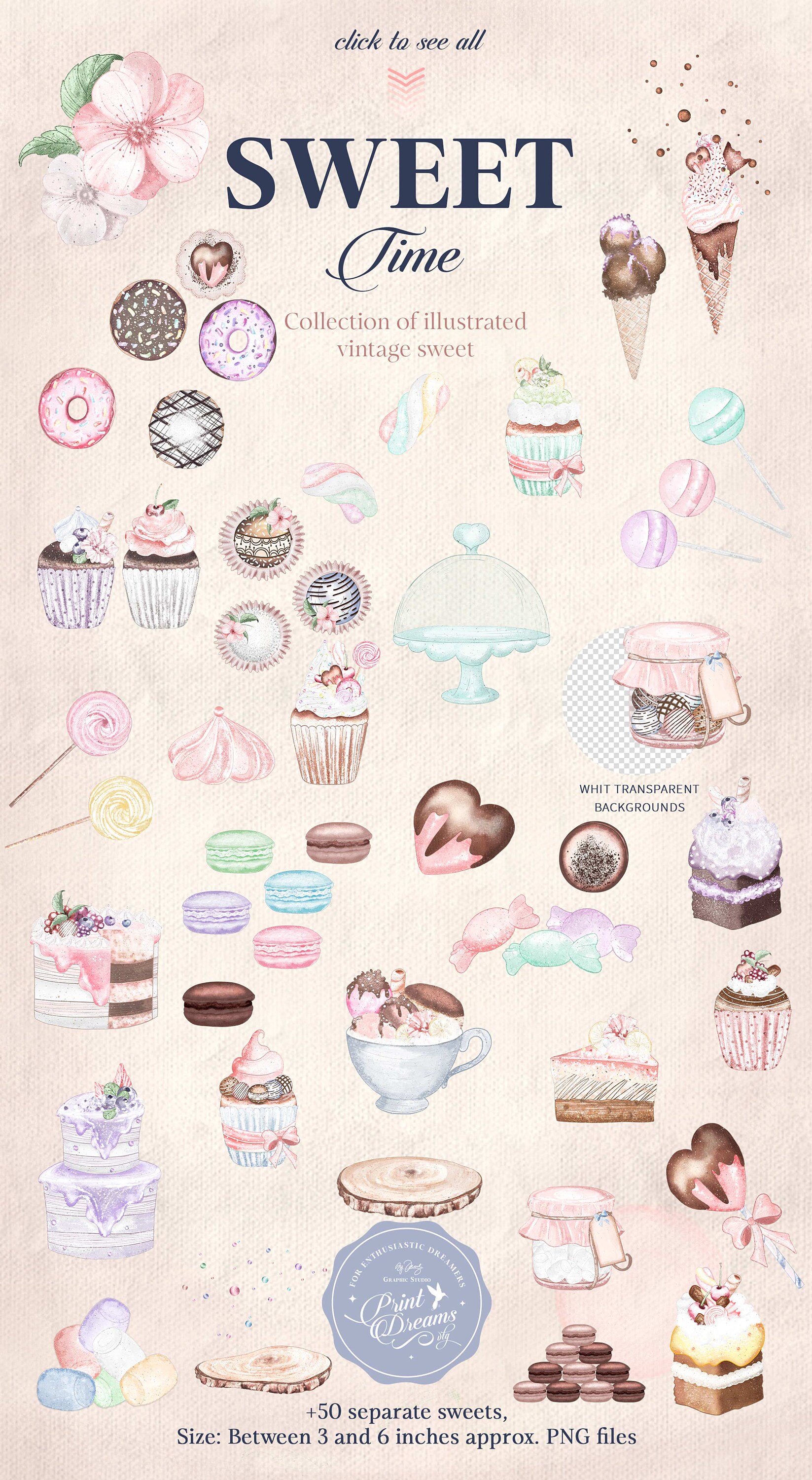 Sweet Clipart Vintage. Cupcake Clipart Baking Donut Clipart. - Etsy