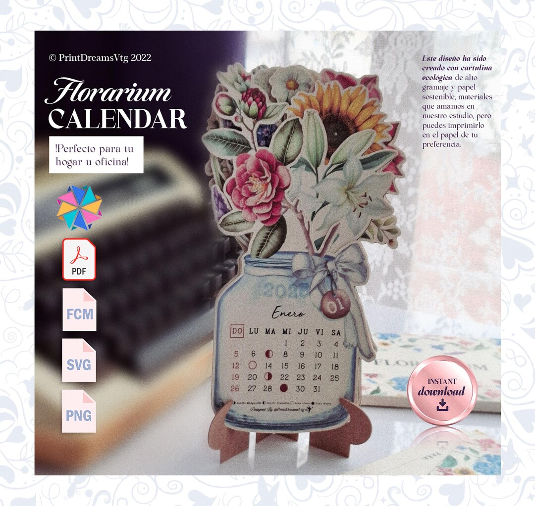 Florarium 2025 Printable Calendar - Vintage Chic Floral Wall Planner ...