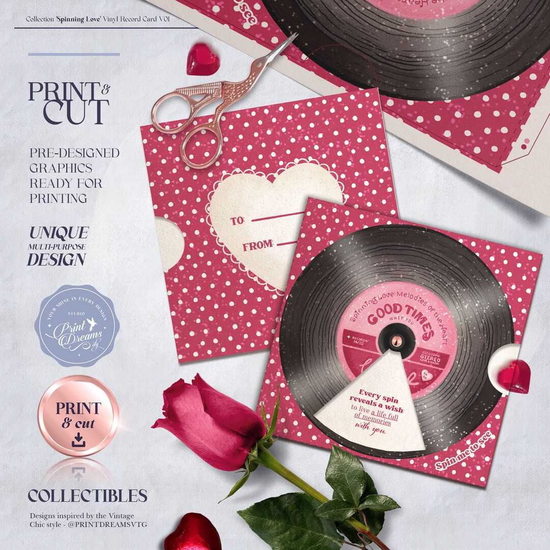 Vinyl Record Card Print & Cut Template: Spinning Love Melodies of the ...