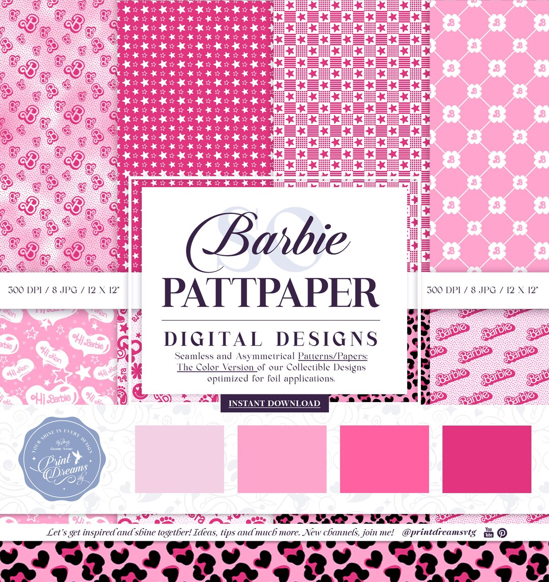 Pink Barbie Digital Paper/patterns: Multifunctional Seamless Patterns ...