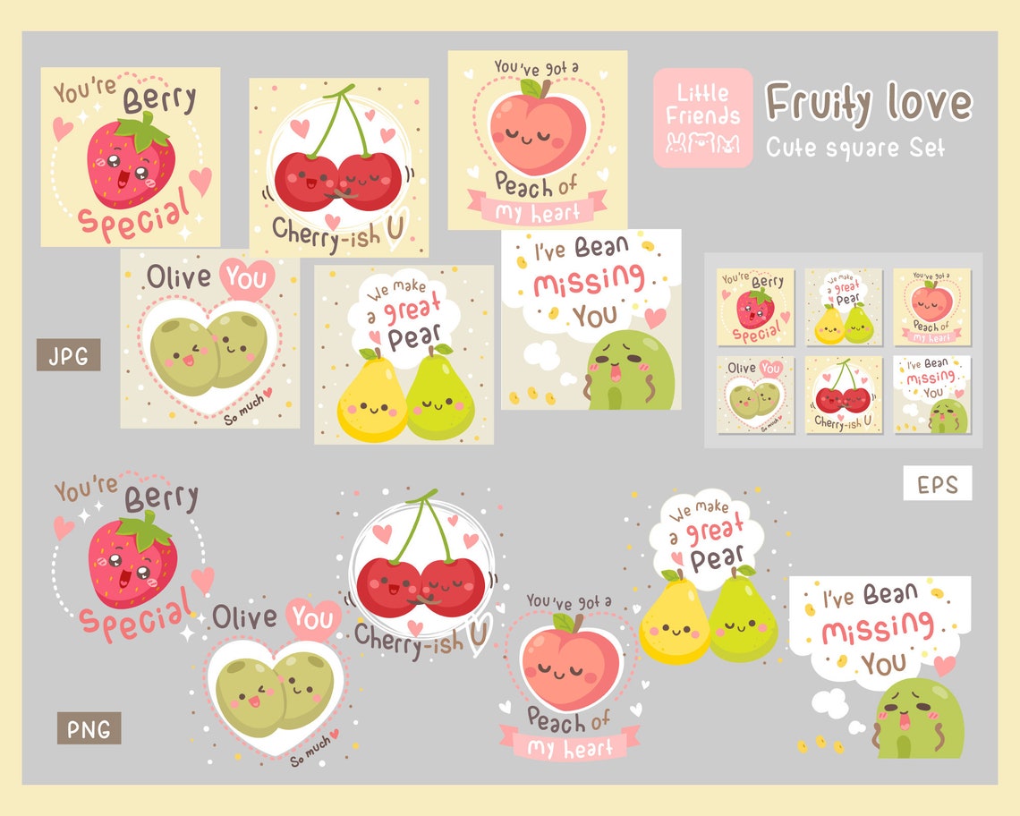 Funny Fruit Love Quotes. Cute Happy Berry, Pear, Peach, Olive, Cherry ...