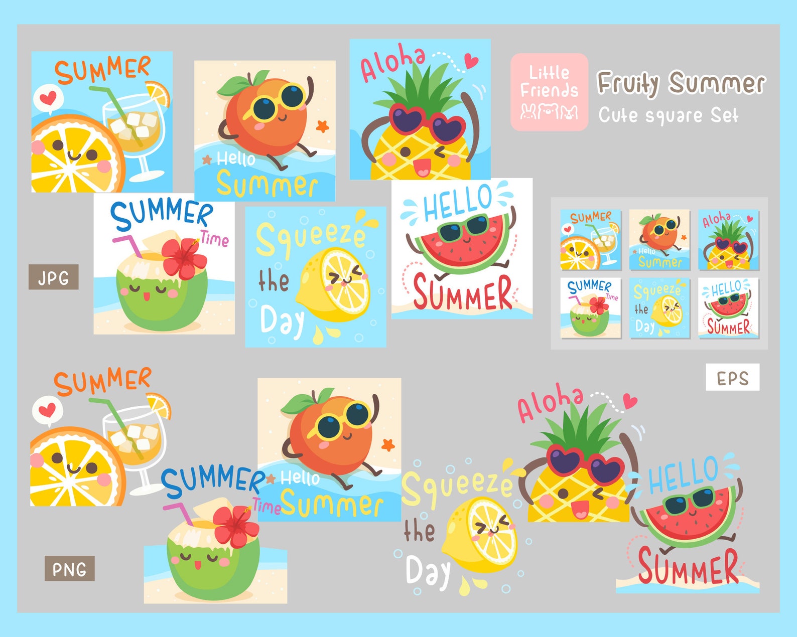 Hello Summer Fruits Fresh on the Beach, Lemon Pineapple Watermelon ...