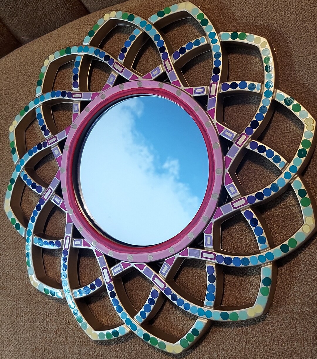 Hand Painted Plastic Frame Mirror, Floral Wall Decor (9 Inch) - Etsy