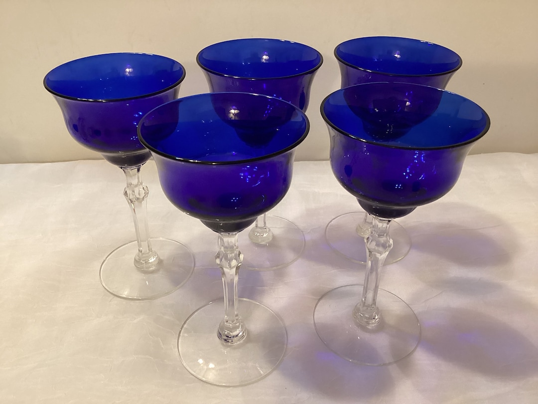Set of 5 Blue Cordial Glasses. - Etsy