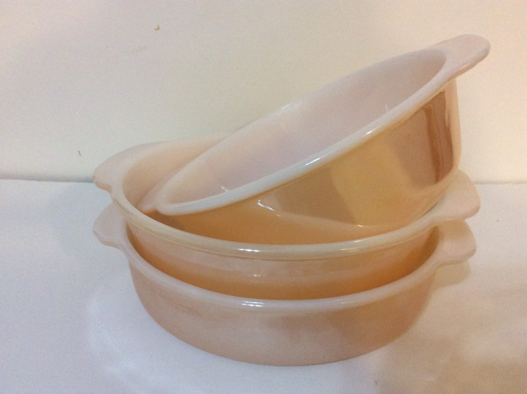 Set of 3 Peach Lusterware Fire King Casserole Bowls by Anchor Hocking ...