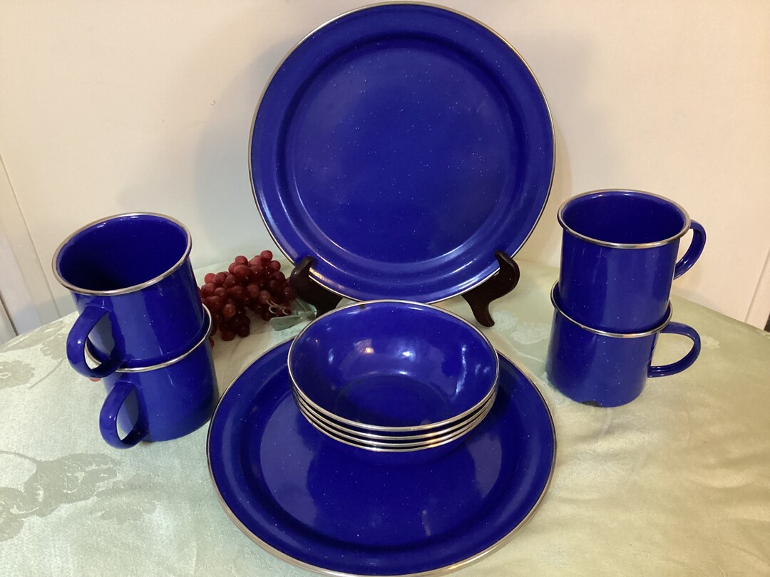 Set of 12 Enamel Dinnerware Pieces - Etsy