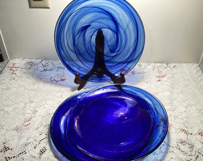 Set of 4 Unique Blue Swirl Dinner Plates - Etsy