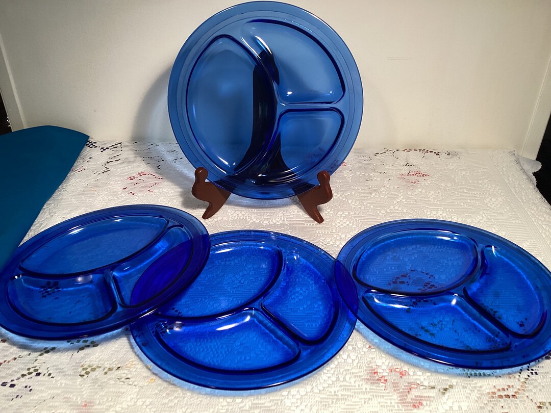 Set of 4 Cobalt Blue Section Plates - Etsy
