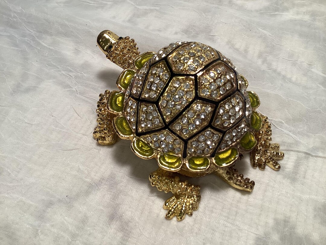 Gold Color Turtle With Sparkly Stones Trinket Box - Etsy
