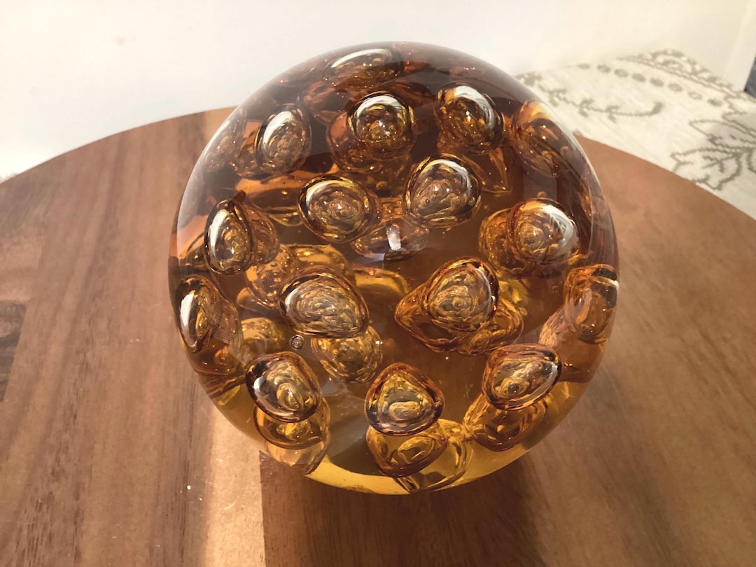 Vintage Large Amber Art Glass Ball With Interior Bubbles - Etsy