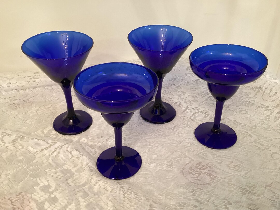 Set of 4 Cobalt Blue Stemware ( 2 Martini, 2 Margaritas Glasses ) - Etsy