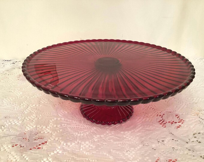 Beautiful Ruby Red Glass Pedestal Cake Stand - Etsy
