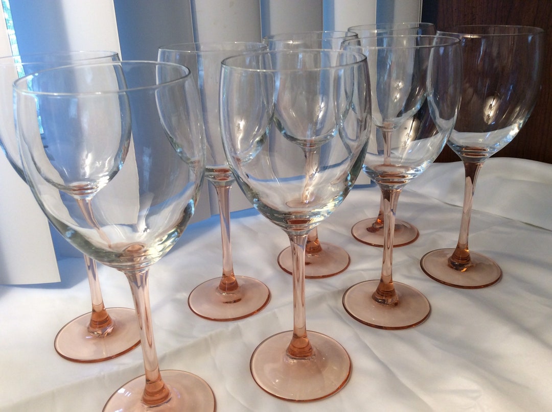 Set Of 6 Gorgeous Pink Stem Wine Glasses Etsy