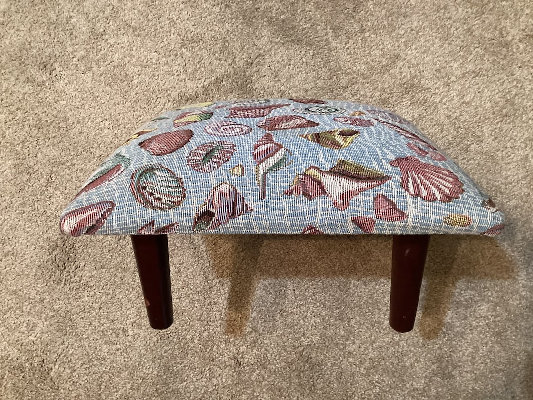 Small Square Footstool With Seashells Fabric Cover - Etsy