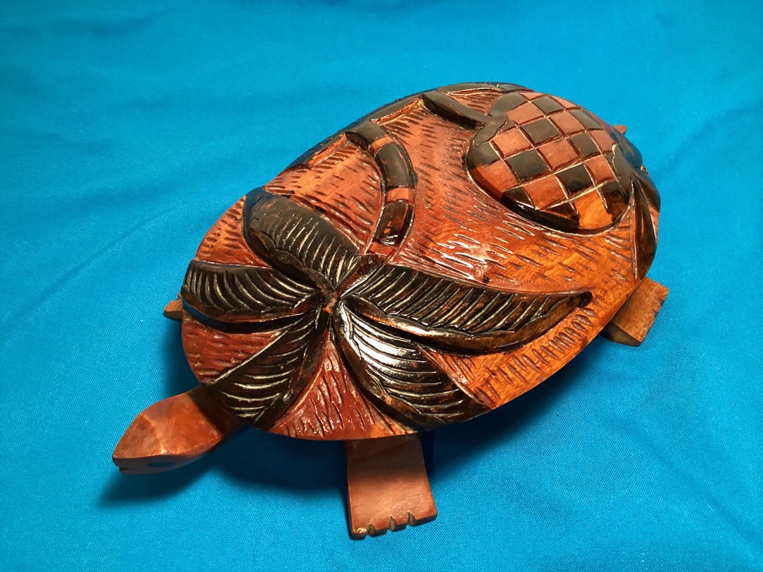 Large Carved Wooden Turtle Trinket Box - Etsy