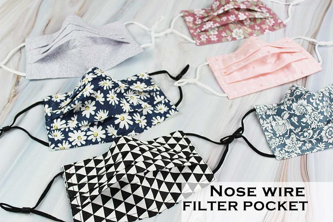 New 3 Layers Face Mask, Mask Nose Wire Filter Pocket, Washable Mask ...