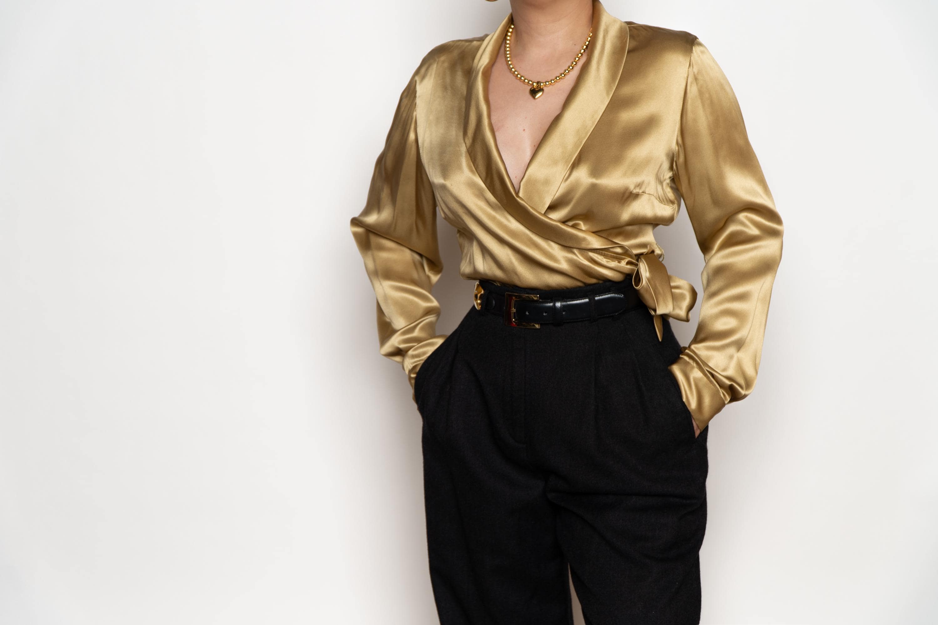 Vtg Gold Wrap Blouse | Shop Restyled - Etsy