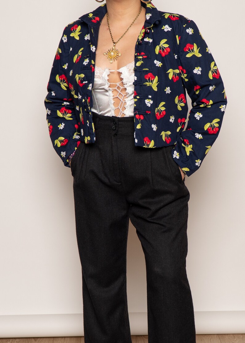 Vintage Quilted Cherry Cropped Jacket - Etsy