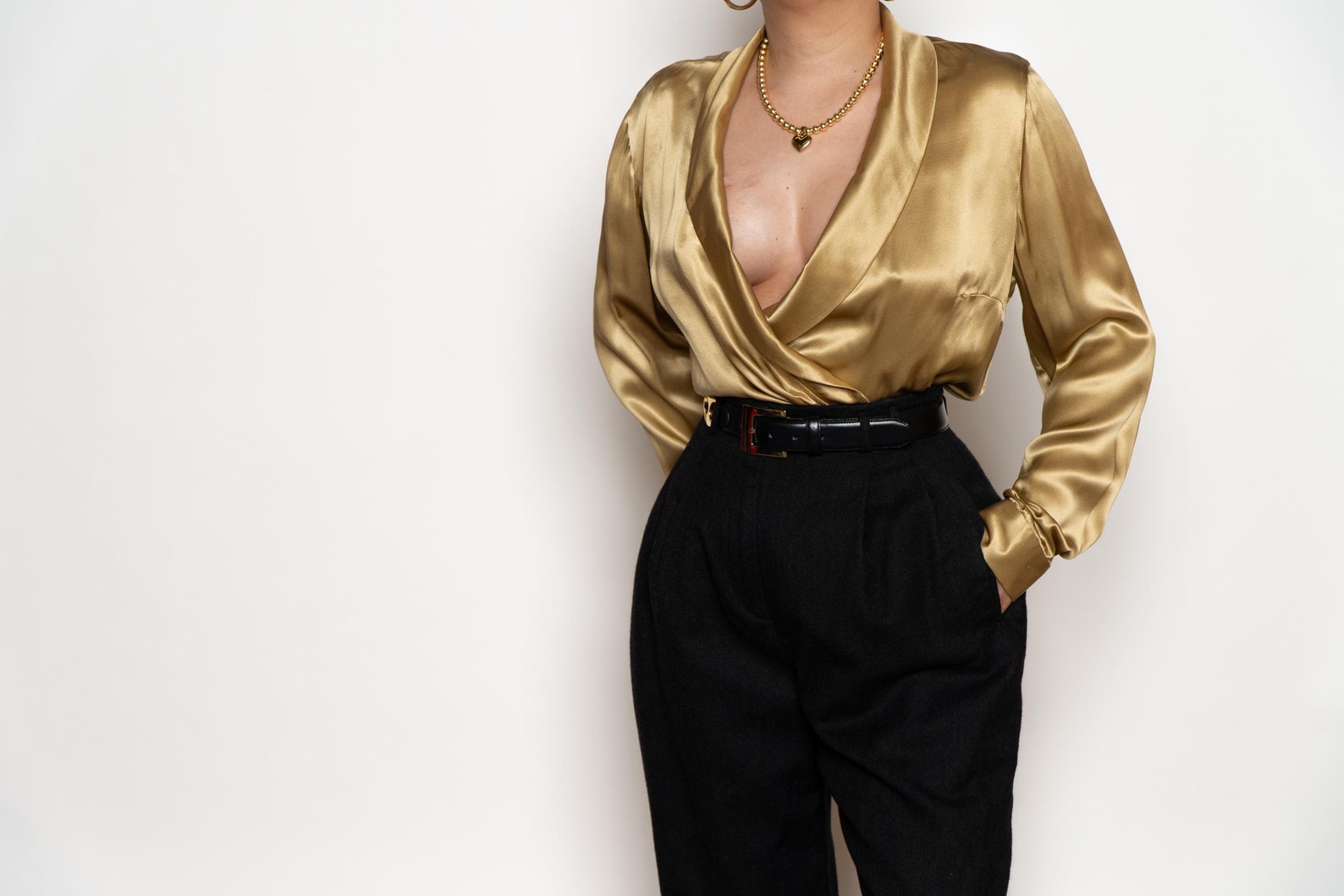 Vtg Gold Wrap Blouse | Shop Restyled - Etsy