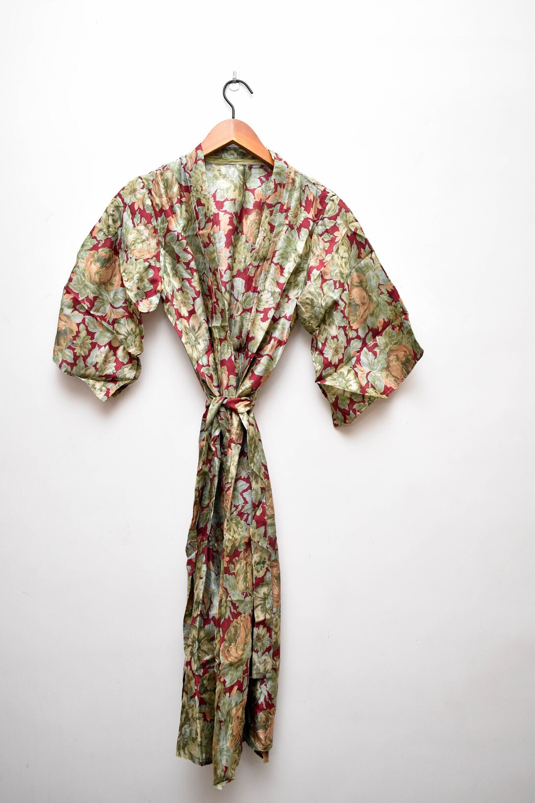 Pure Silk Kimono Robe Boheme, Red Color Free Size Dressing Gown Woman ...
