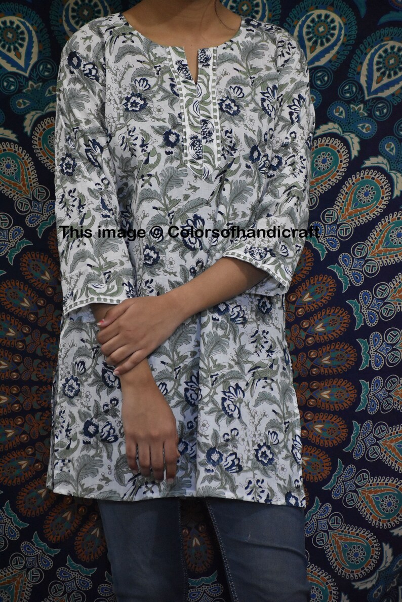 100% Cotton Hand Block Print Indian Ethnic Kurti/ Straight - Etsy