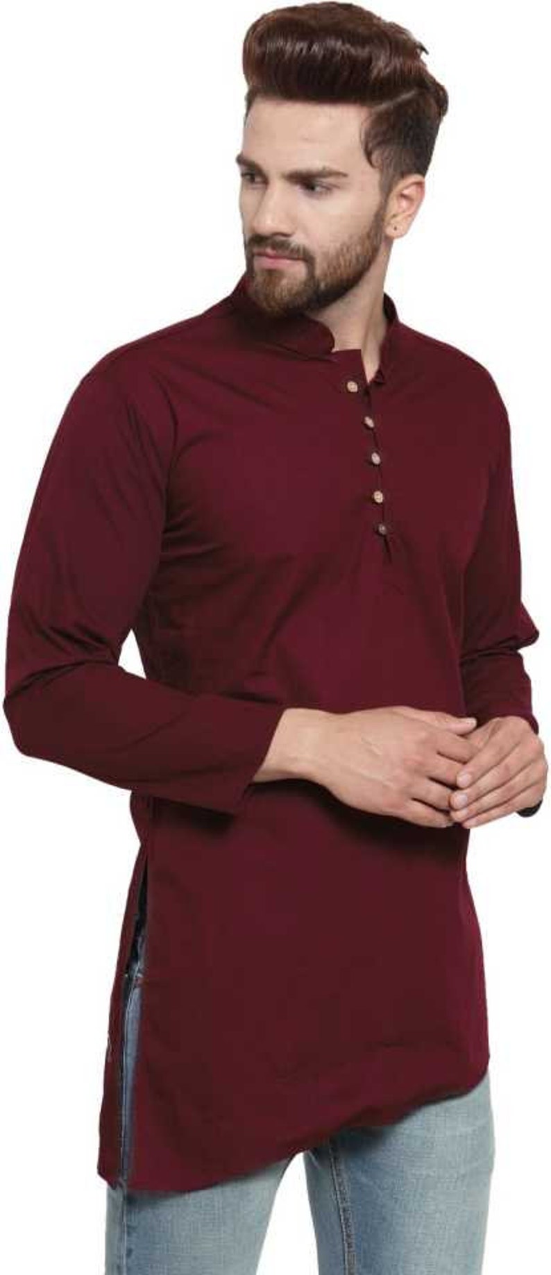 Indian Mens Shirt Kurta Short Kurta Men Dress Shirt Wear Etsy