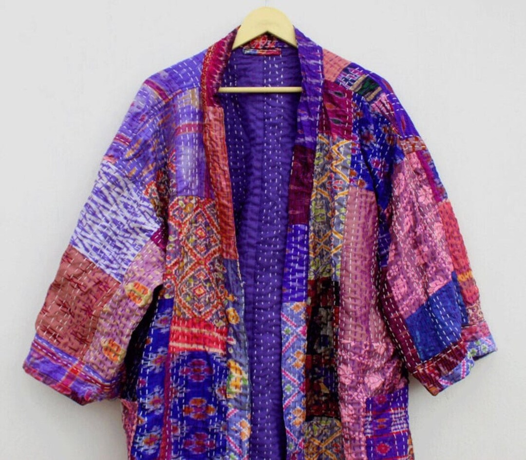 Vintage Silk Sari Kantha Kimono Robes Lover Recycled Dressing Gowns ...