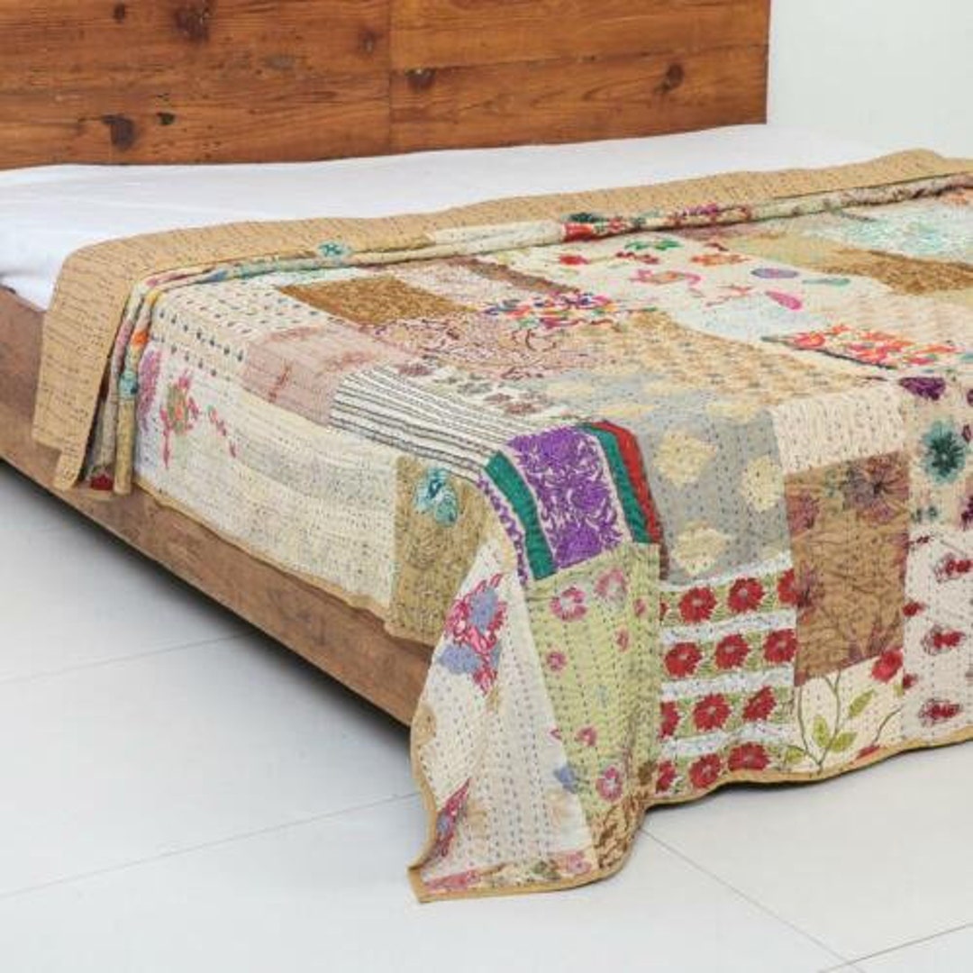 Bohemian Patchwork Quilt Kantha Quilt Handmade Vintage Quilts Boho King ...