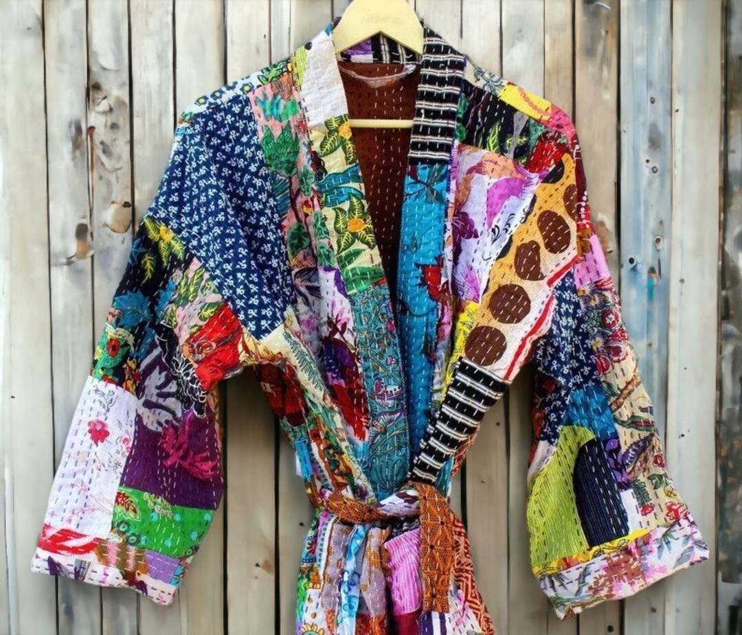 Vintage Silk Sari Kantha Kimono Robes Lover Recycled Dressing Gowns ...