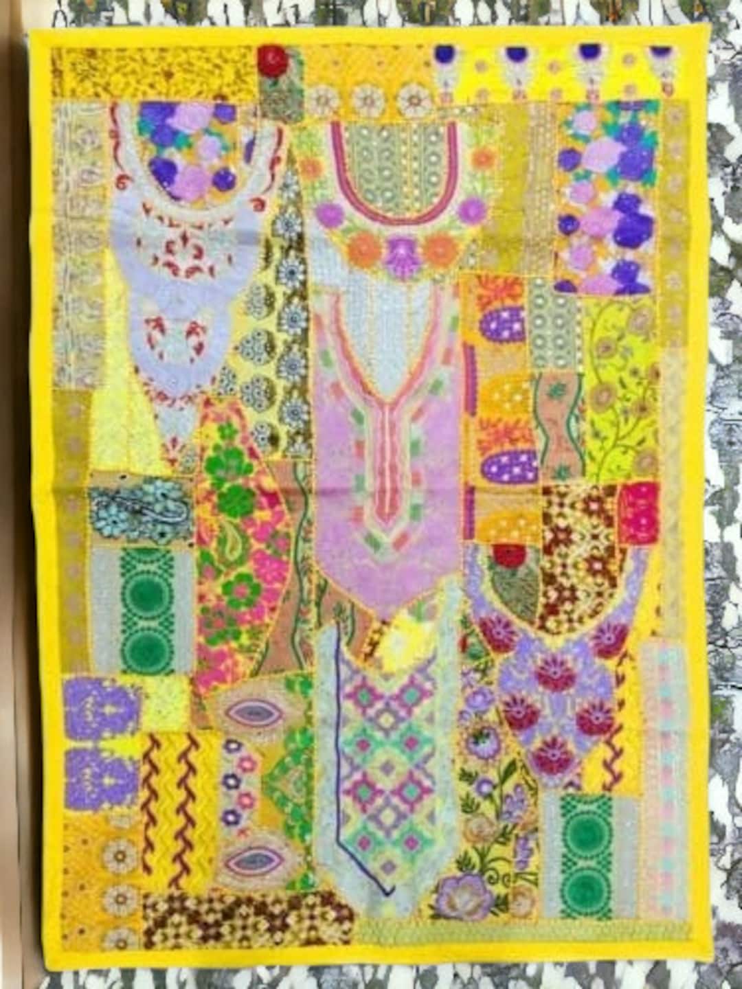 Traditional Decorative Patchwork Beads Tapestries Heavy Embroidered Khambadia Wall Hanging ...