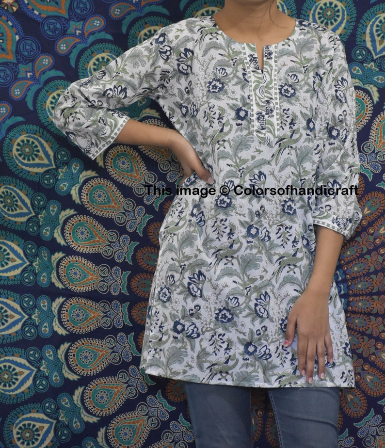 100% Cotton Hand Block Print Indian Ethnic Kurti/ Straight - Etsy