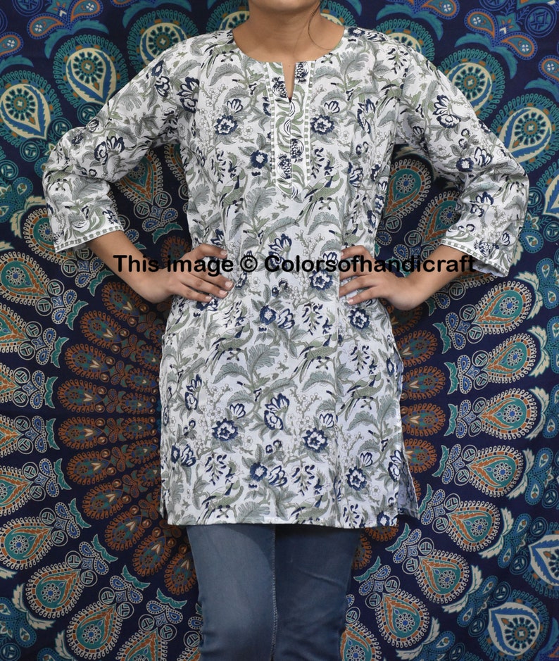 100% Cotton Hand Block Print Indian Ethnic Kurti/ Straight - Etsy