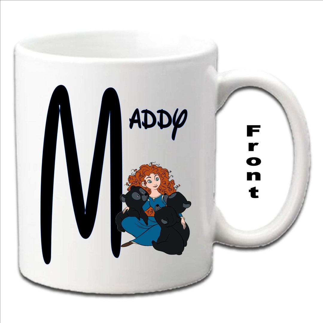 Personalised Initial With MERIDA & CUBS (brave) Character Printed White ...