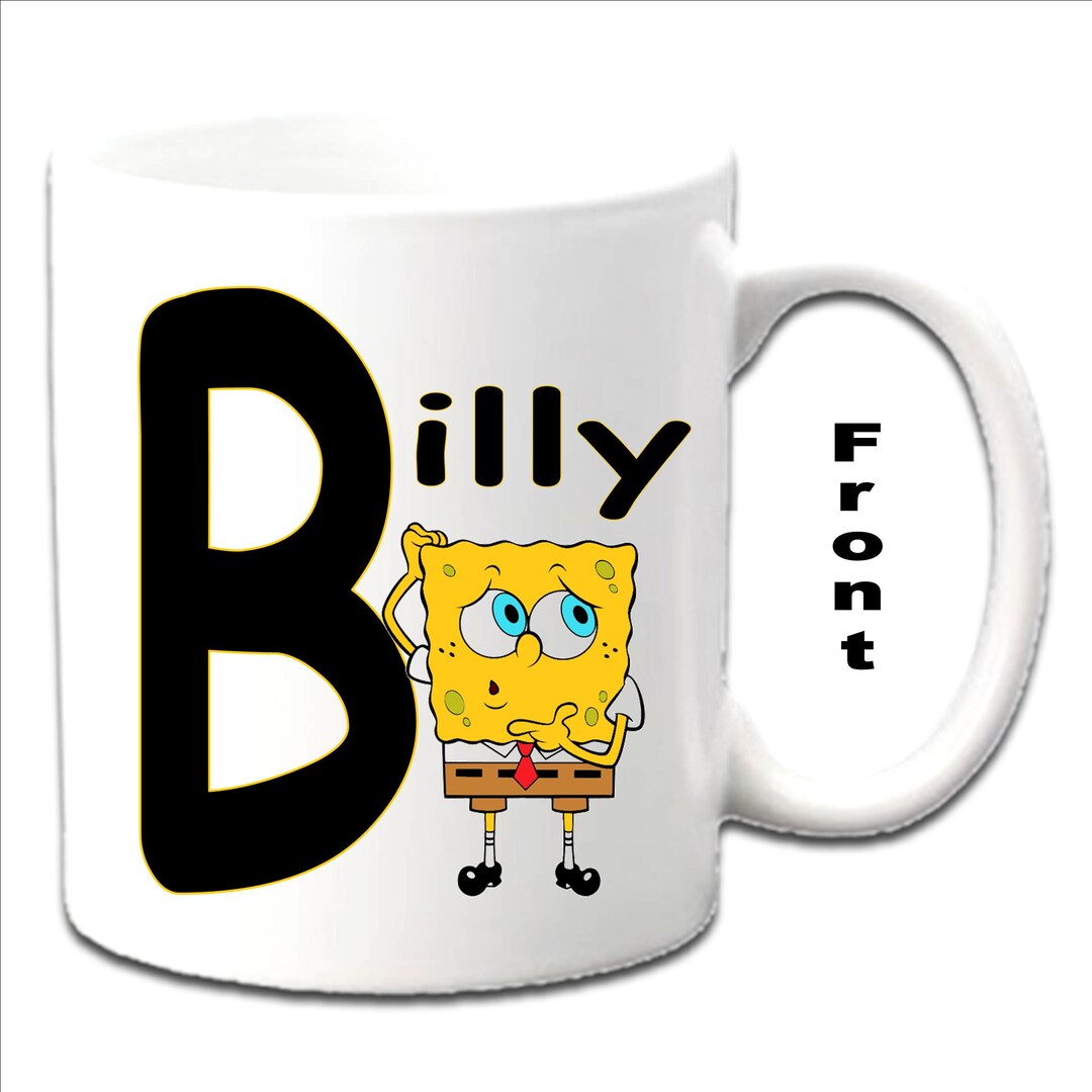 Personalised Initial With SPONGEBOB Character Printed White Mugs - Etsy