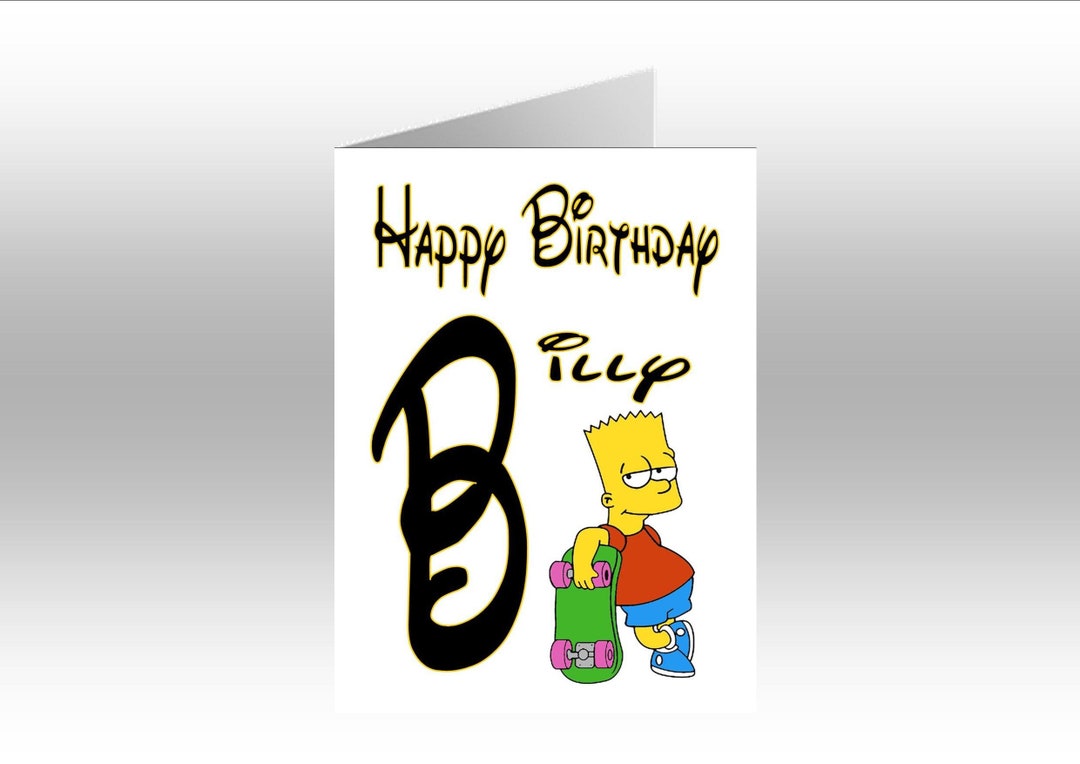 Personalised Printed BART SIMPSON Initial A5 Greeting Card ~ Any ...