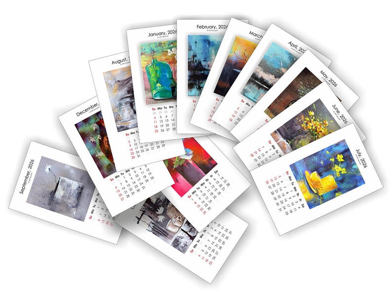 Desk Calender, 2026 Abstract Floral Art Desk Calendar – Contemporary ...